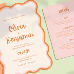 Wave Wedding Invitation Template - Modern Round Invite Suite (editable ...