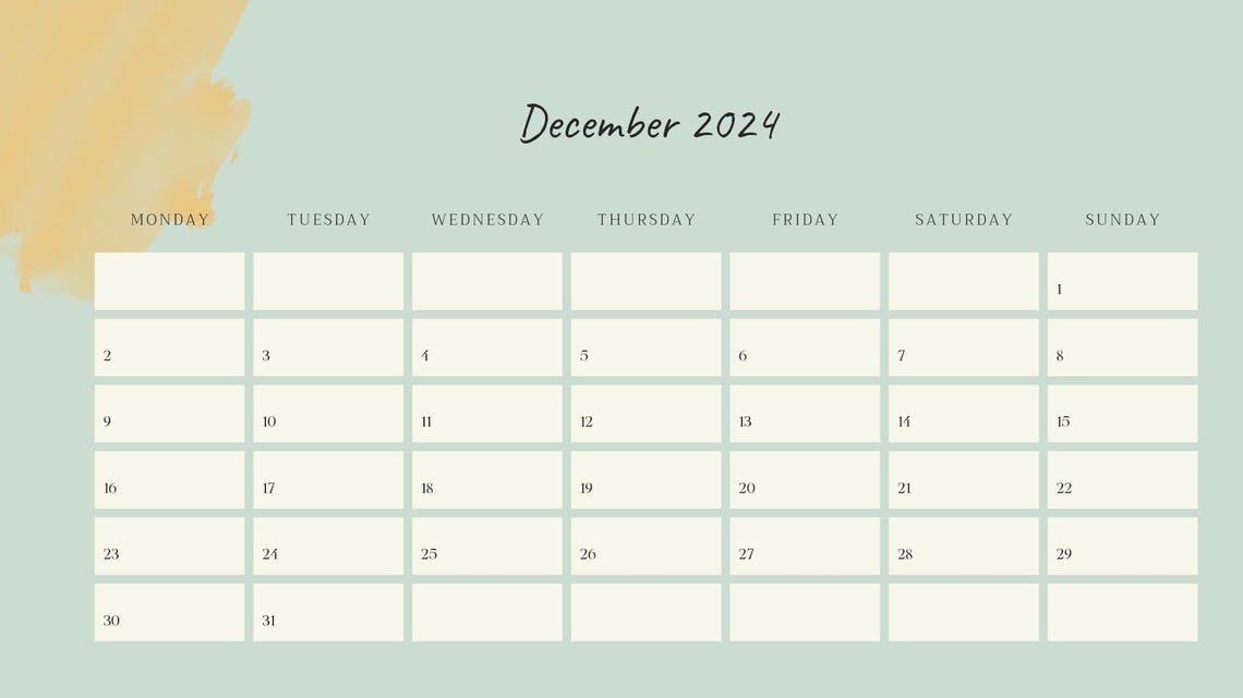 December 2024 Printable Calendar Template - Etsy