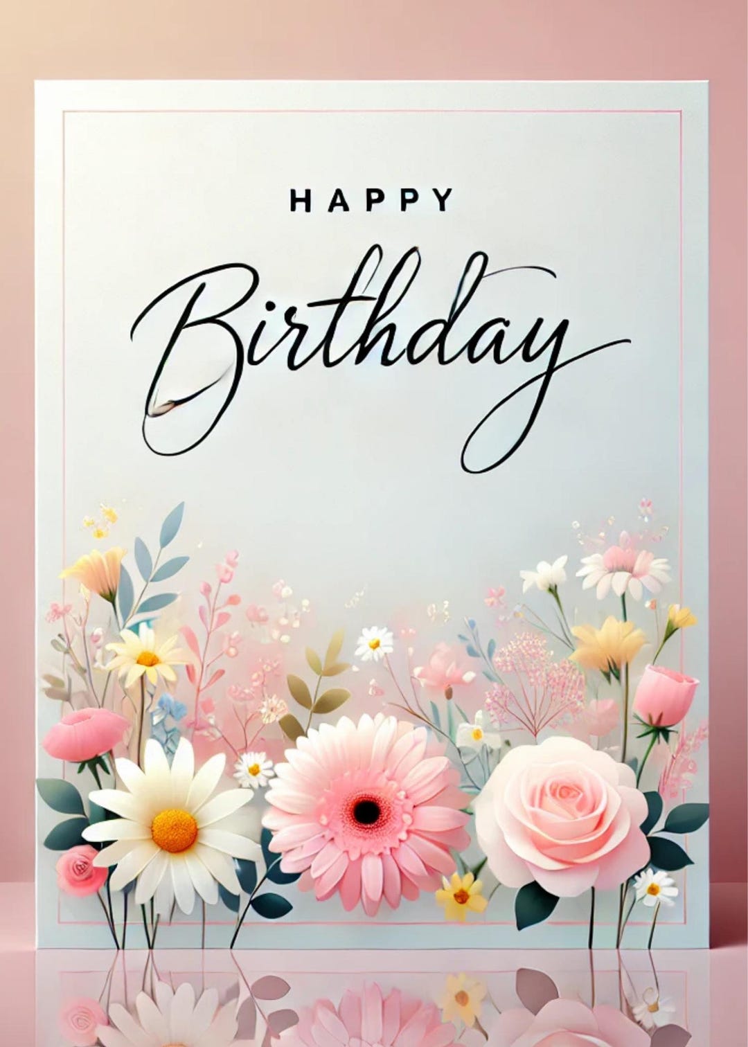 Happy Birthday Card - Floral Design, Printable Birthday Card, Digital ...