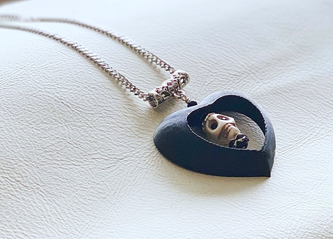 Heart Pendant With Skull on Silver Bail and Silver Plated Stainless ...