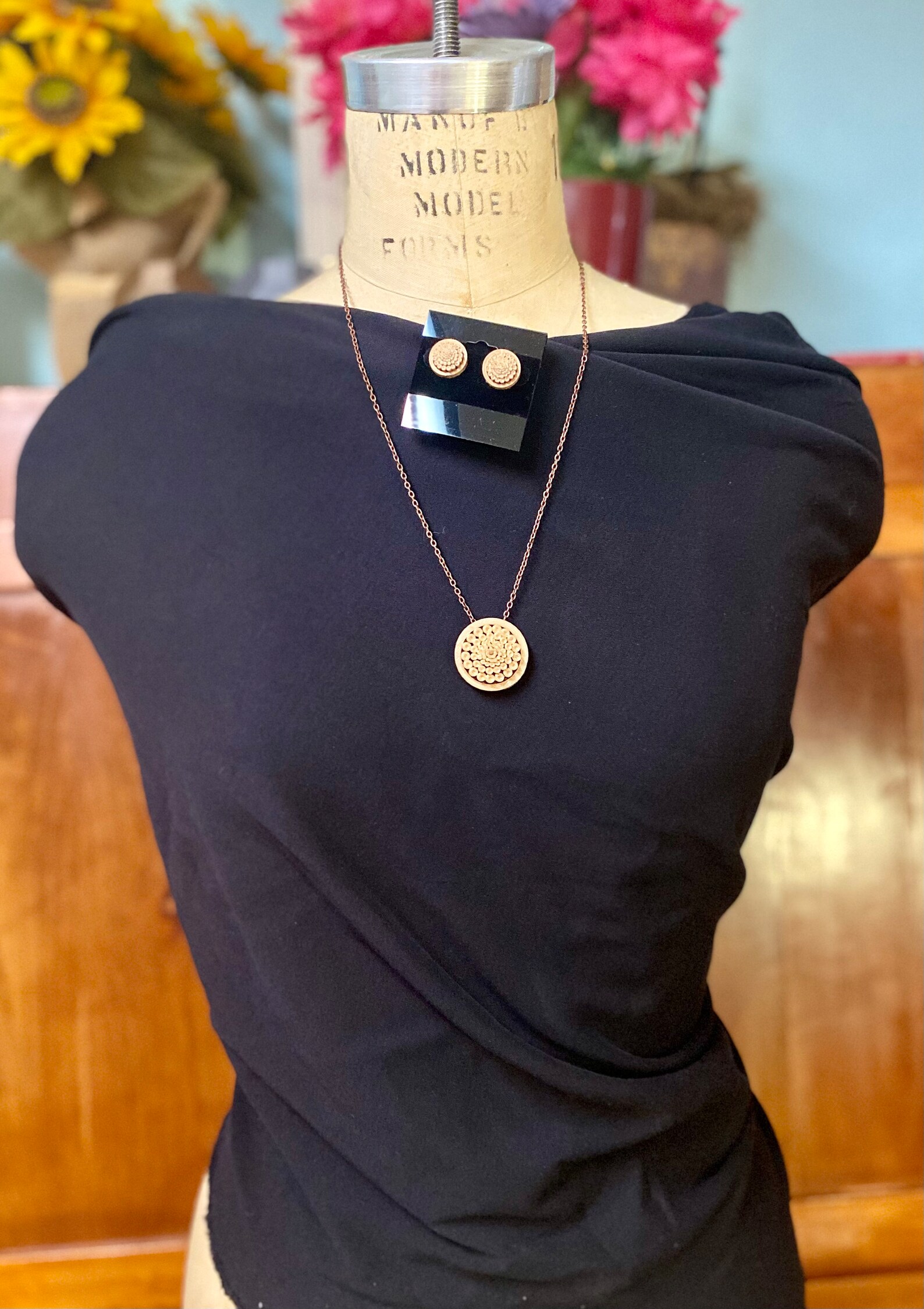 Geometric 3d Printed Pendant and Earring Set in Copper Color - Etsy