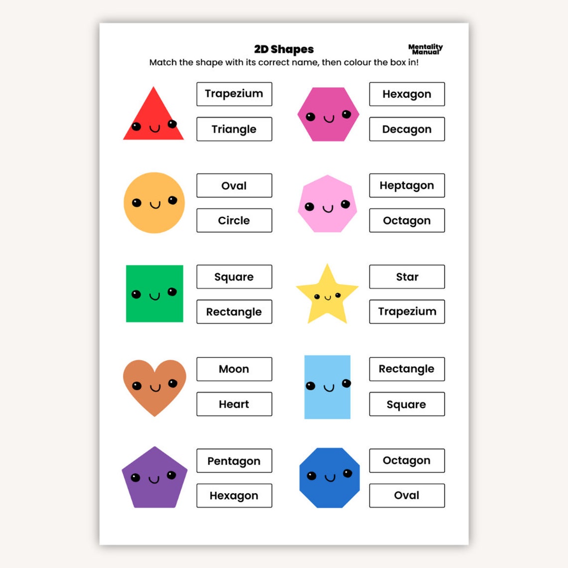 2D Shapes Worksheet Pack for Early Years Foundation Learners EYFS - Etsy
