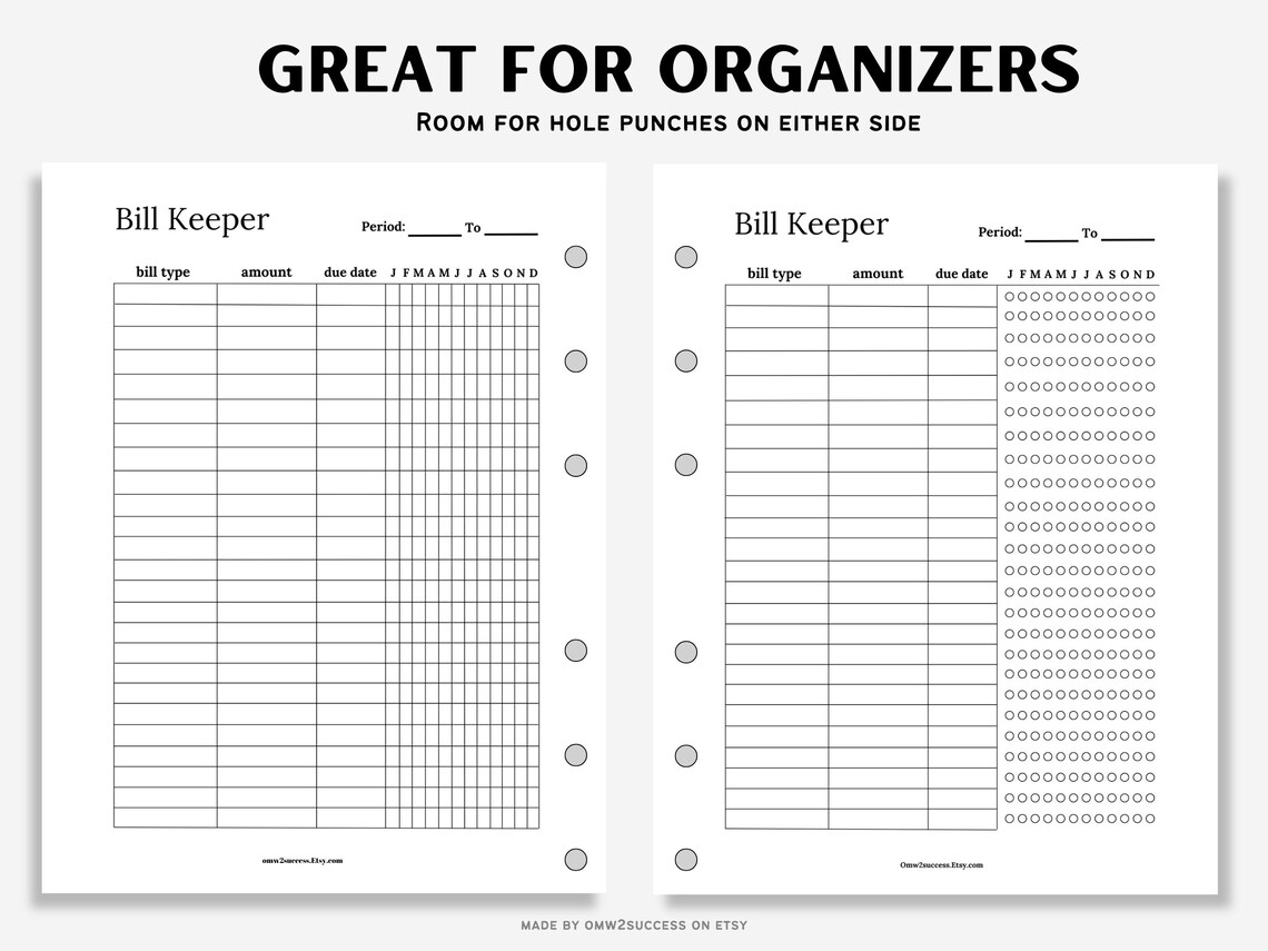 Bill Tracker | Bill Payment Checklist | Bills on One Page | Bill ...