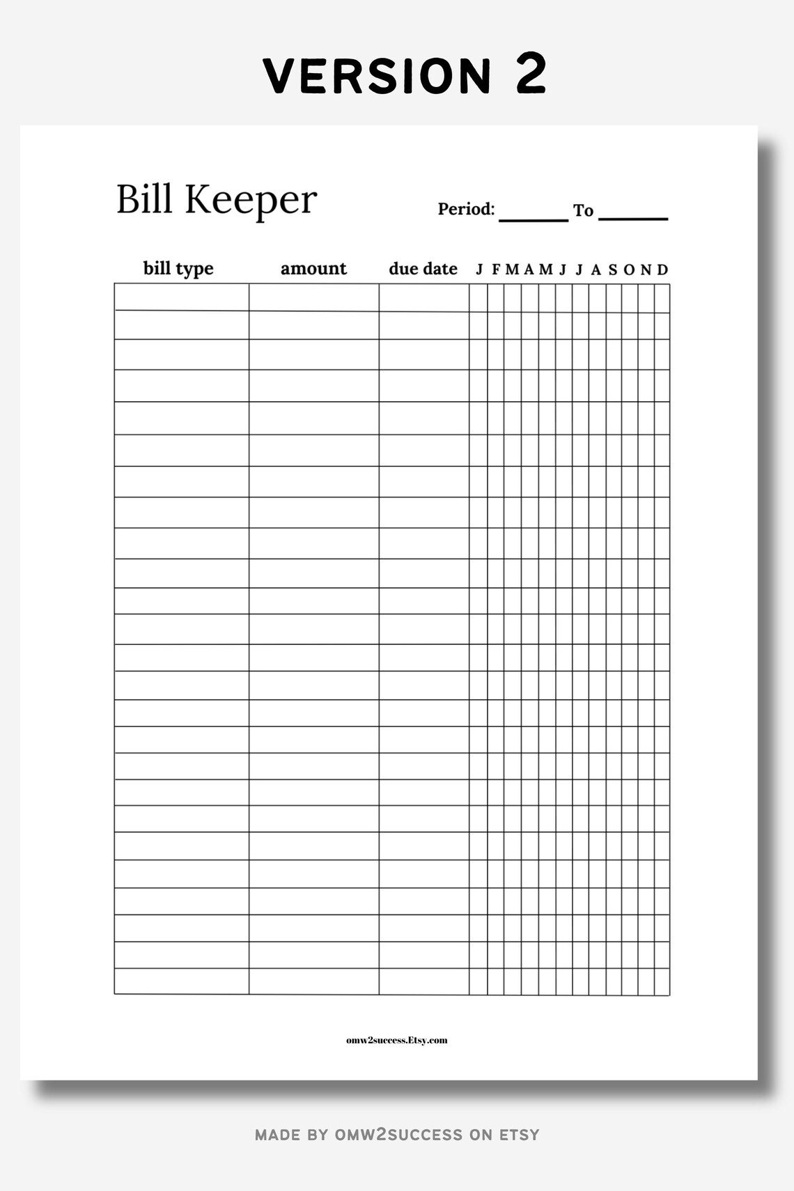 Bill Tracker | Bill Payment Checklist | Bills on One Page | Bill ...