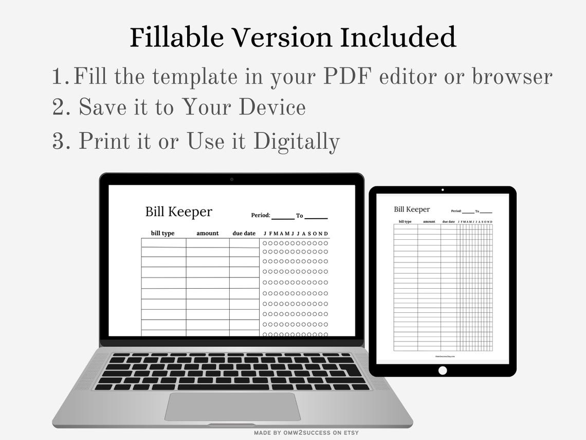 Bill Tracker | Bill Payment Checklist | Bills on One Page | Bill ...