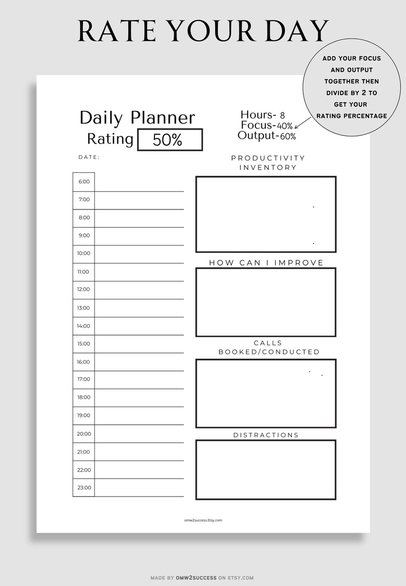 Daily Planner With Review | Hourly Planner | to Do List | Daily Review ...