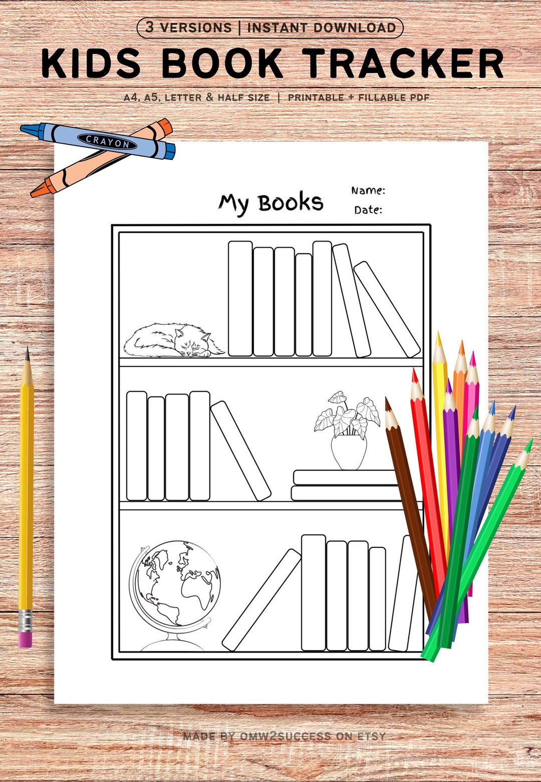 Kids Reading Tracker, Book Shelf Colorable, Books I've Read, Book Log ...