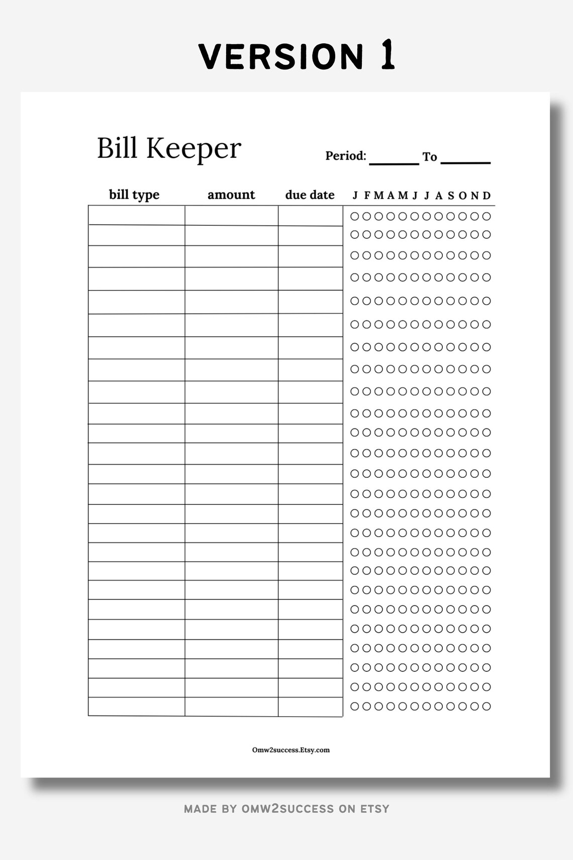 Bill Tracker | Bill Payment Checklist | Bills on One Page | Bill ...