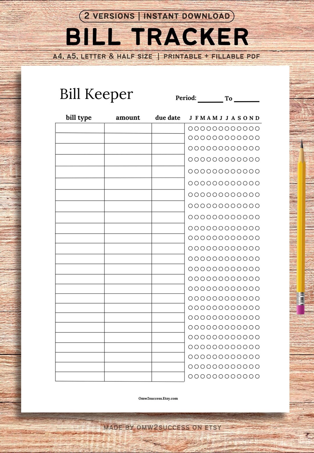 Bill Tracker | Bill Payment Checklist | Bills on One Page | Bill ...