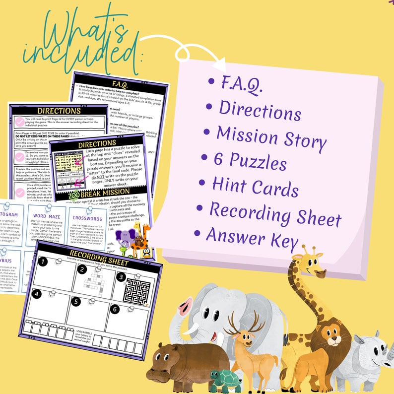 Zoo Break Escape Room, Printable Game for Kids Ages 5-7, Zoo Animal or ...