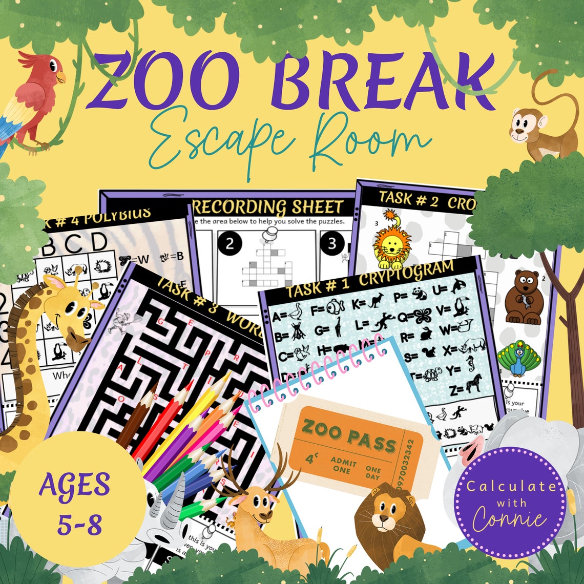 Zoo Break Escape Room, Printable Game for Kids Ages 5-7, Zoo Animal or ...