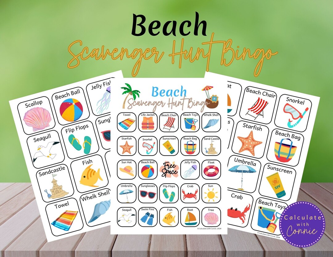 Beach Scavenger Hunt Bingo, Printable Treasure Hunt Game for Kids ...
