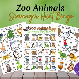Zoo Animals Scavenger Hunt Bingo, Printable Treasure Hunt Game for Kids ...