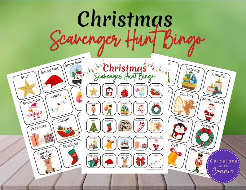 Christmas Scavenger Hunt Bingo, Printable Treasure Hunt Game for Kids ...