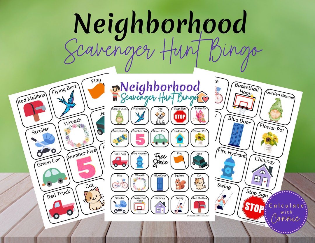 Neighborhood Scavenger Hunt Bingo, Printable Treasure Hunt Game for ...