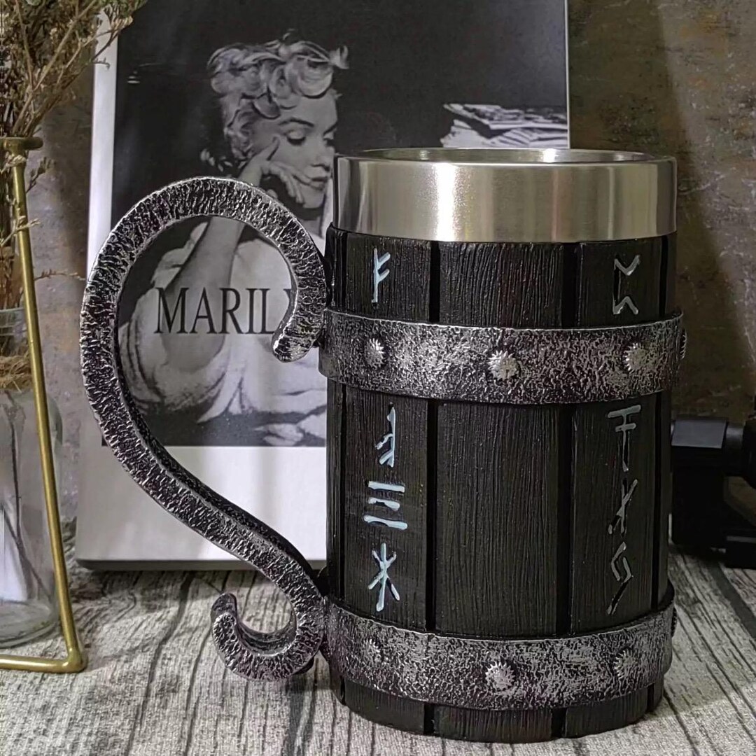 Viking Drakkar Oak Barrel Stein – Glowing Vintage Mug With Stainless ...