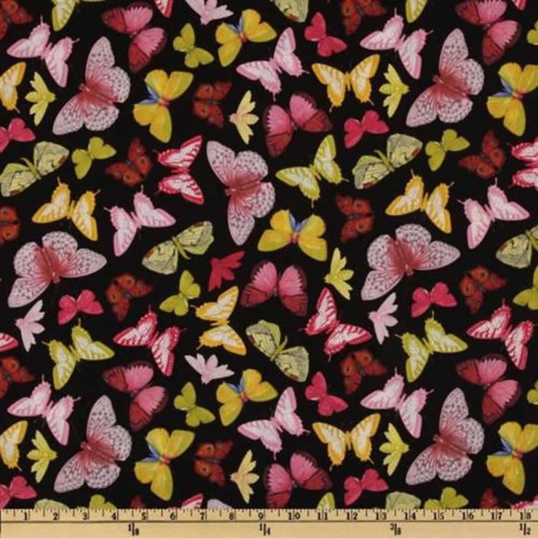 Beau Papillon - Pink Butterflies on Black, From Michael Miller, French ...