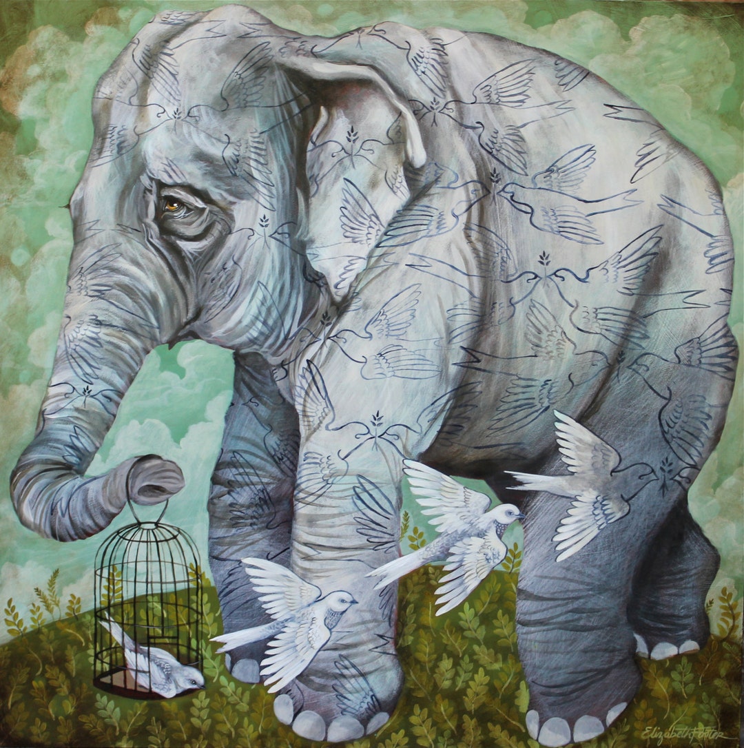 Elephant and Birds by Elizabeth Foster Art Print - Etsy