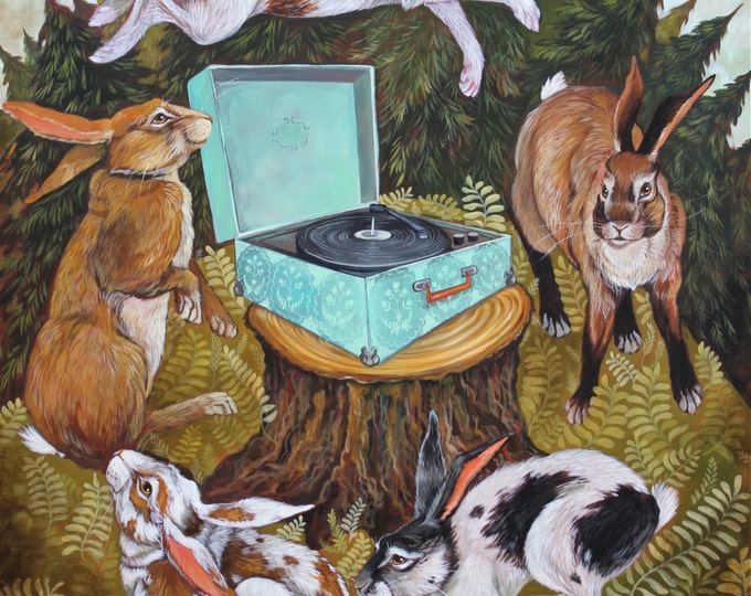 Rabbit Record Player Art Print - Etsy