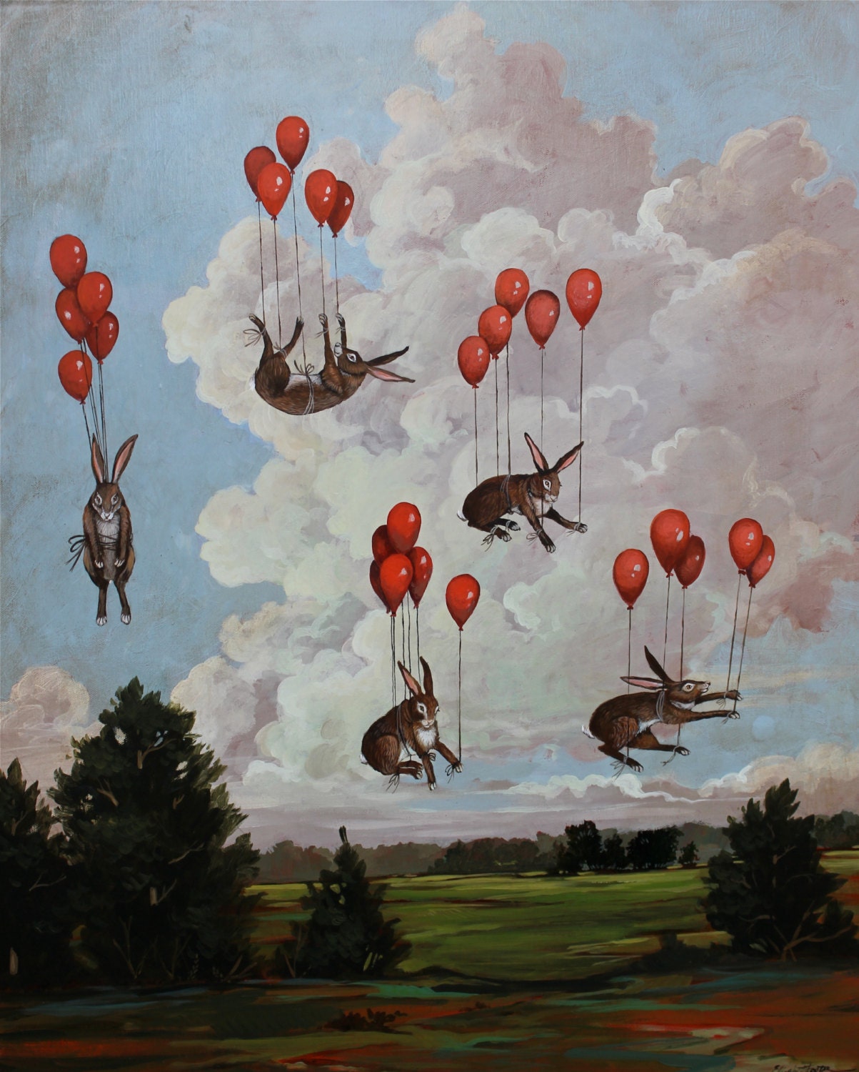 Balloon Bunnies by Elizabeth Foster Art Print - Etsy