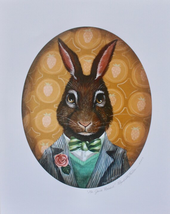 Rabbit portrait print by Elizabeth Foster 8x10 | Etsy