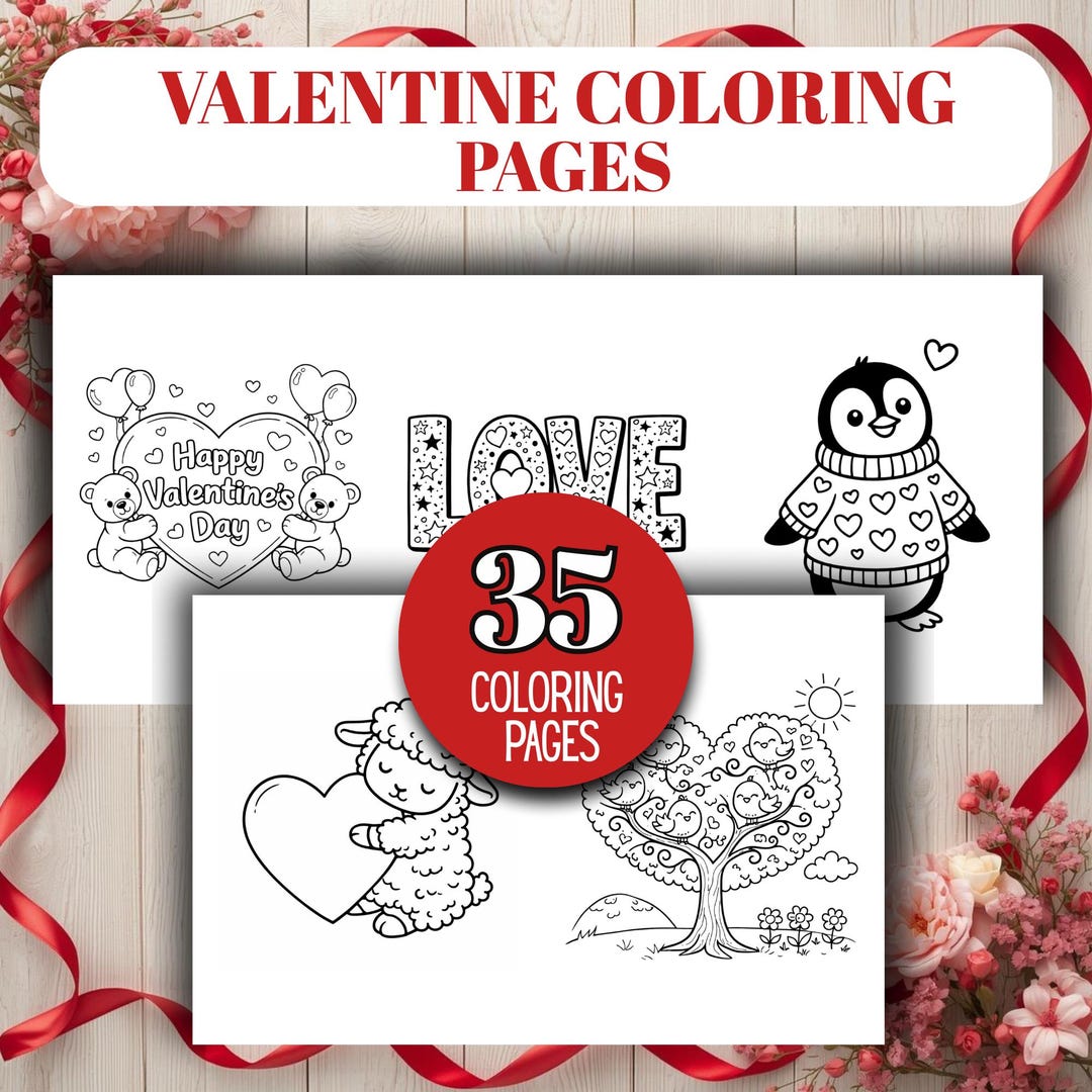 Valentine's Day Coloring Pages - 35 Animal & Heart Designs (digital ...