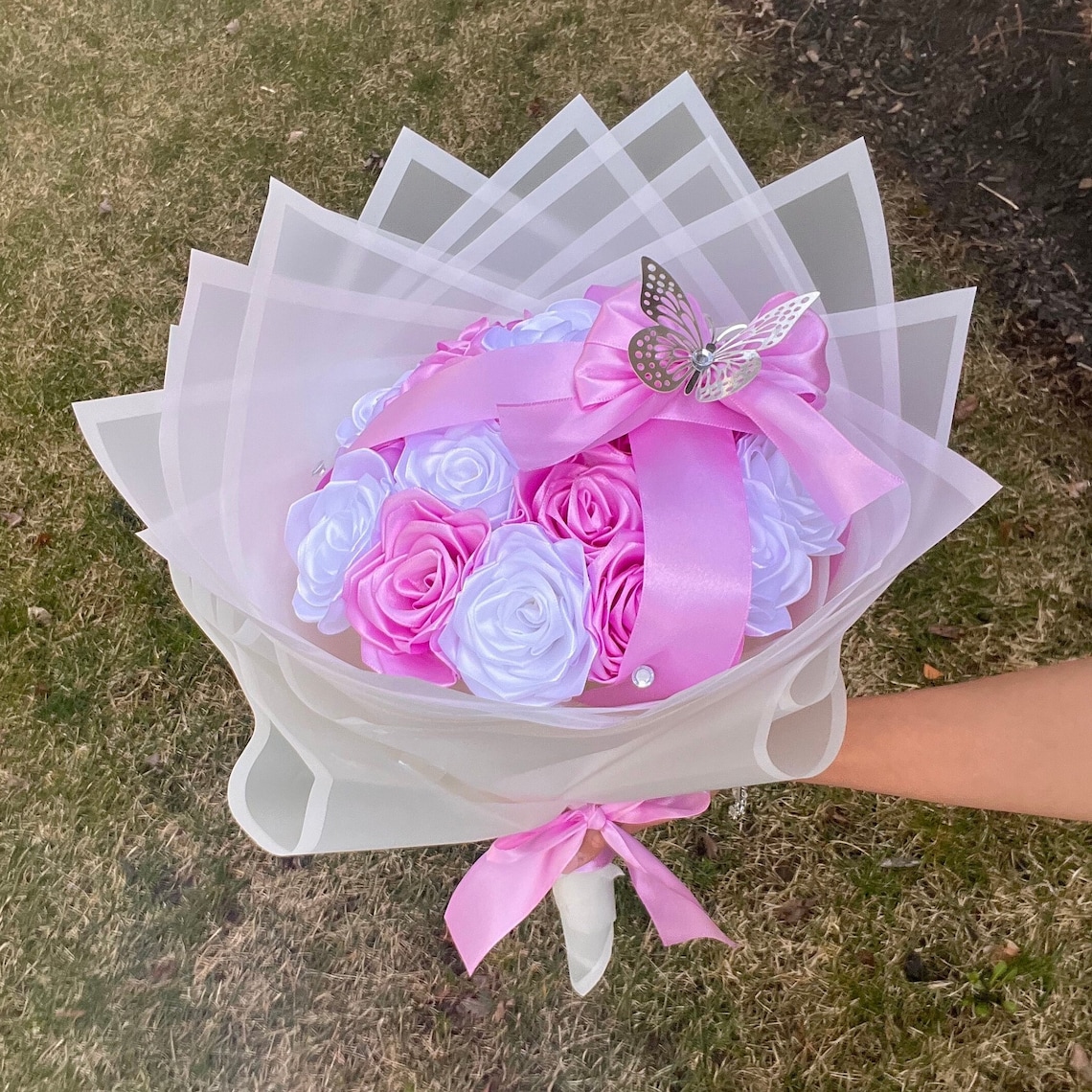 19 Count Ribbon Rose Bouquet - Etsy