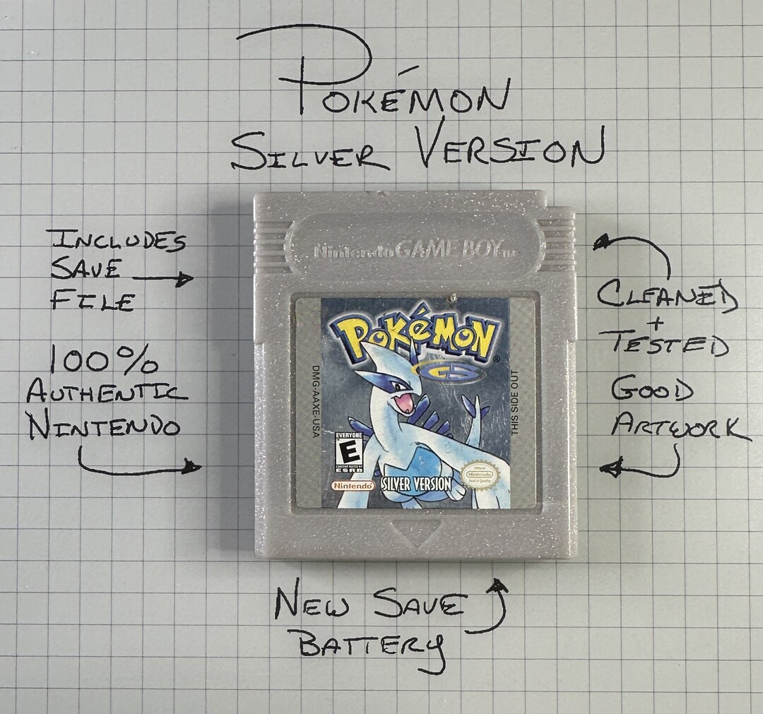 Pokemon Silver game Boy Color, 2000 Authentic NEW BATTERY & Save Game ...