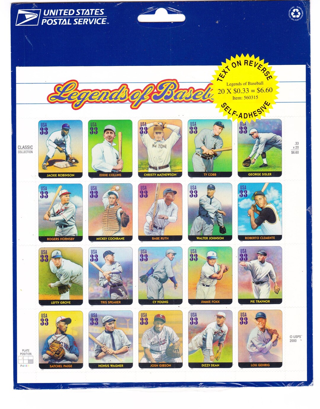 Vintage Legends of Baseball Stamp Set - 20 USPS Stamps SEALED on USPS ...