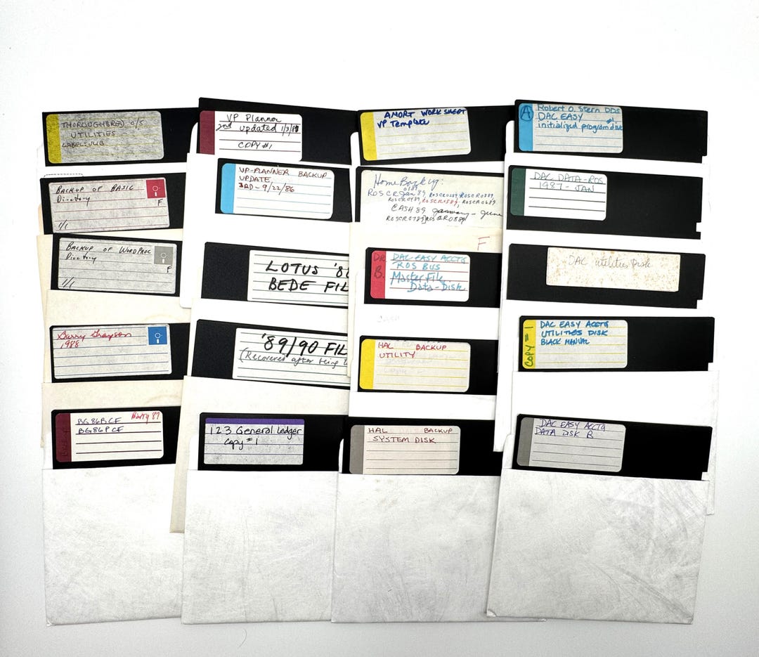 Vintage 20-pack 5 1/4" Floppy Disk Collection - 80's Hand-labelled W ...