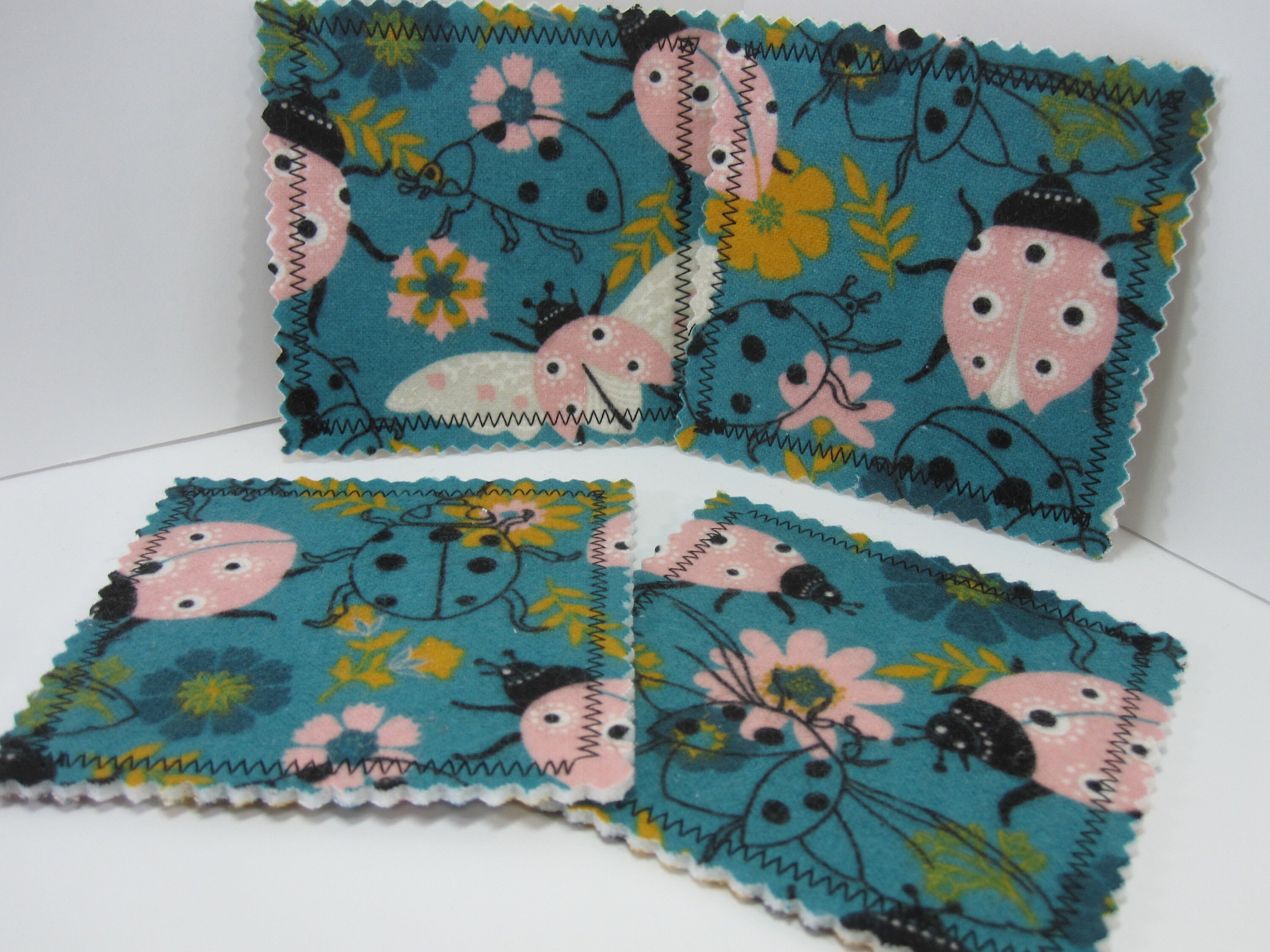 Ladybug Coasters Set of 4 Fabric Coasters Teal and Pink Ladybugs ...