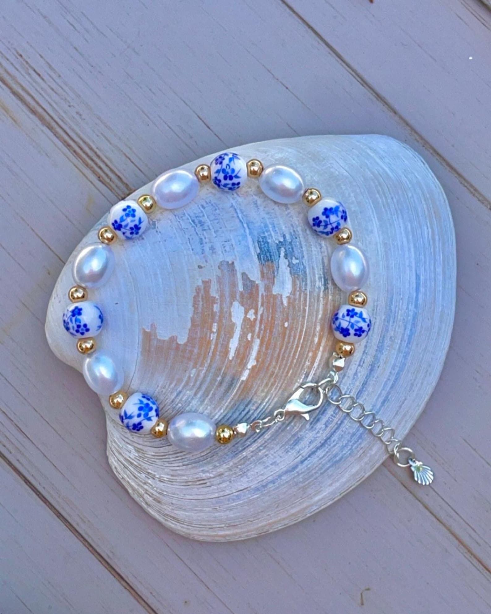 Santorini Bracelet - Blue & White Beaded Greek Isle Design - European ...