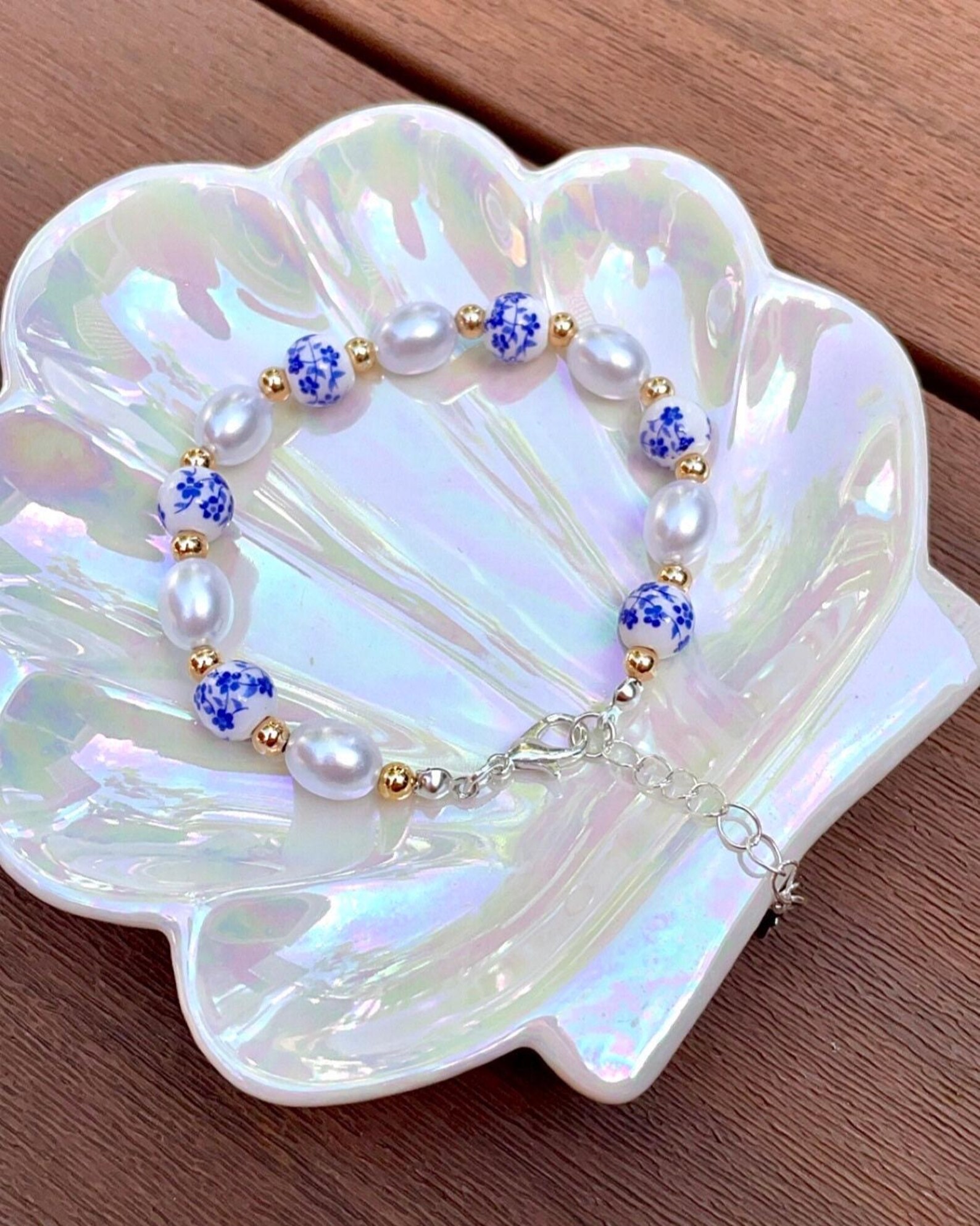Santorini Bracelet - Blue & White Beaded Greek Isle Design - European ...
