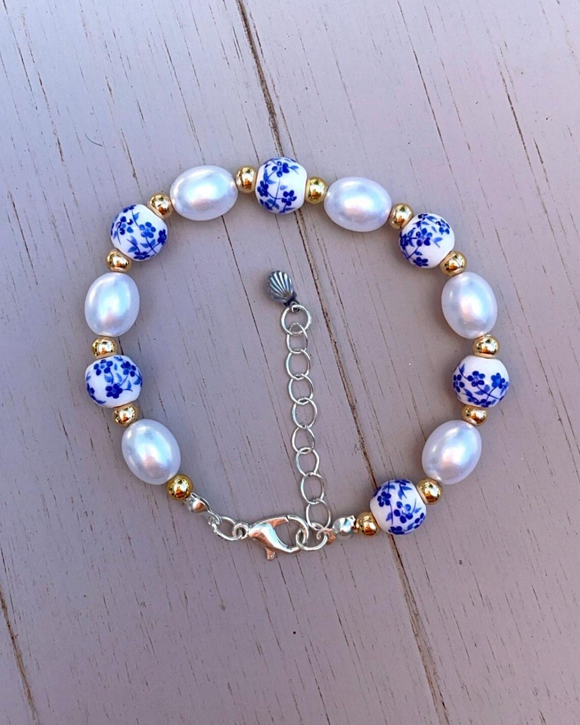 Santorini Bracelet - Blue & White Beaded Greek Isle Design - European ...