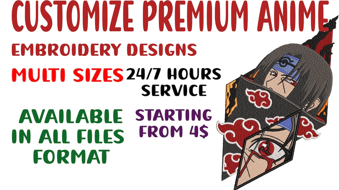 Custom Premium Anime Embroidery Designs, Anime Embroidery File, Luxury ...