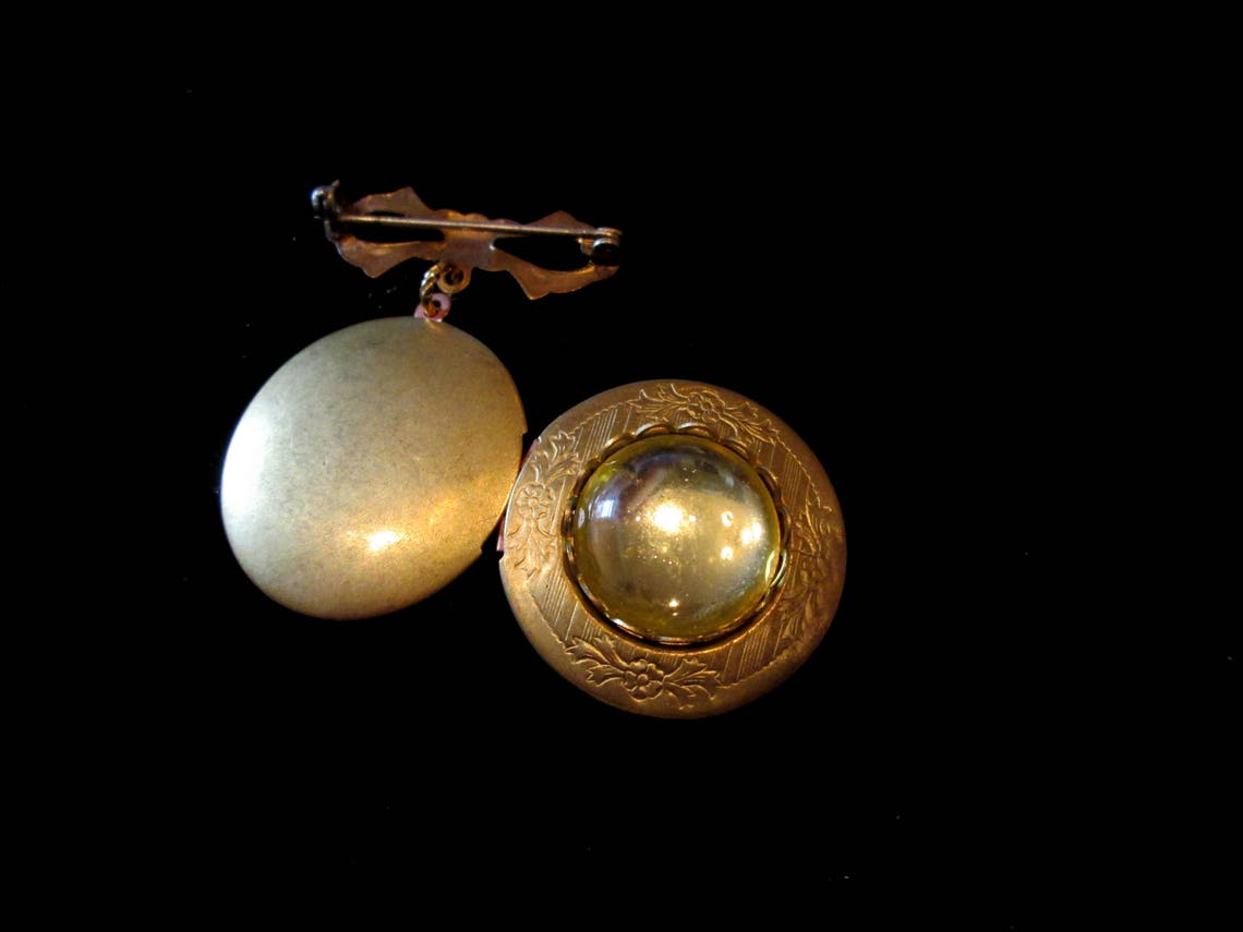 The Jonquil Daffodil, Vintage Locket Brooch, Double Locket, Yellow ...
