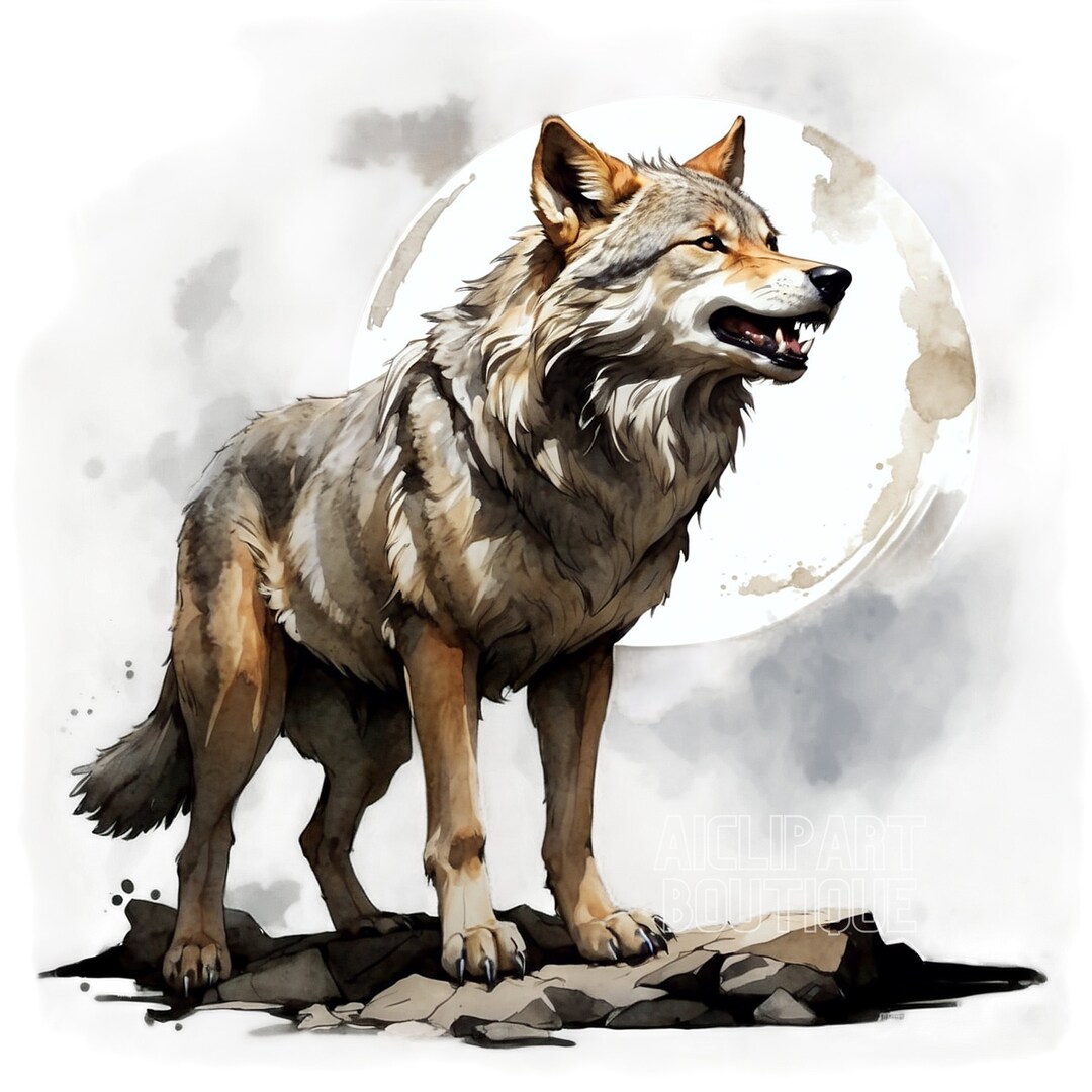 Gray Wolf Watercolor Clipart 10 High-quality PNG&JPG Wall Art Paper ...