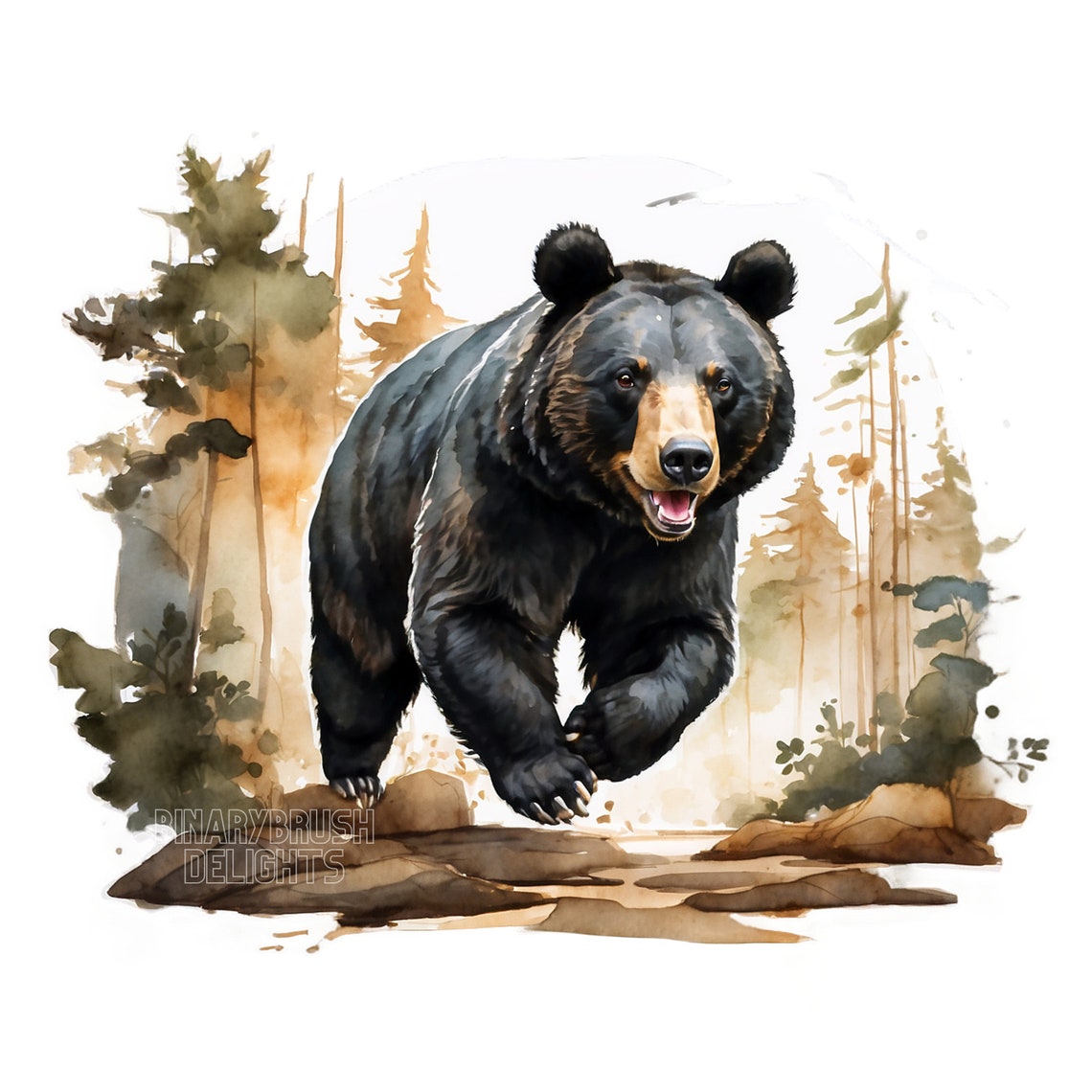 Black Bear Watercolor Clipart 10 High-quality PNG&JPG Wall Art Paper ...