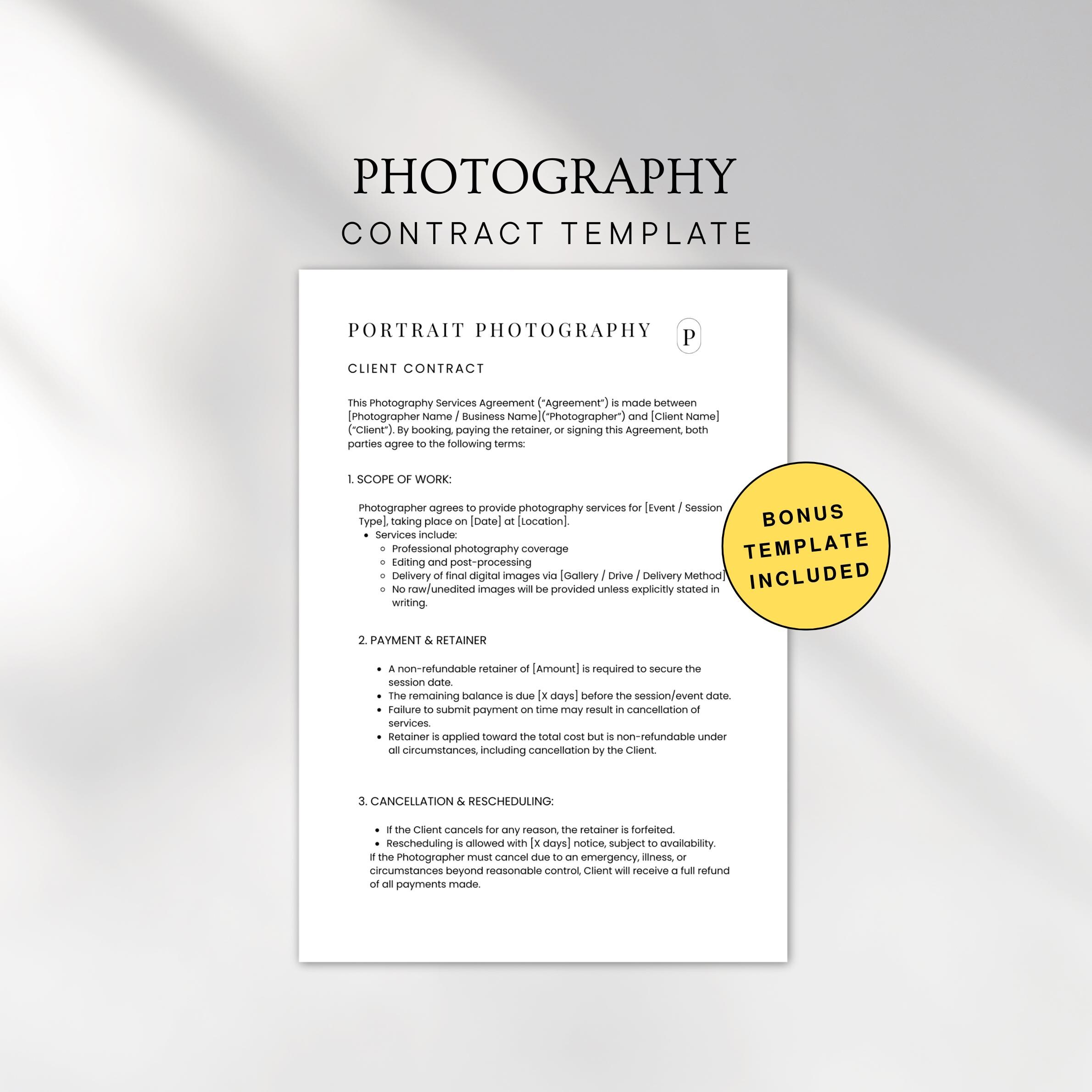 Portrait Photographer Client Contract Template | Editable Canva ...