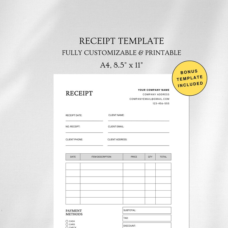 Editable Photographer Receipt Template | Client Sales Form (canva) - Etsy
