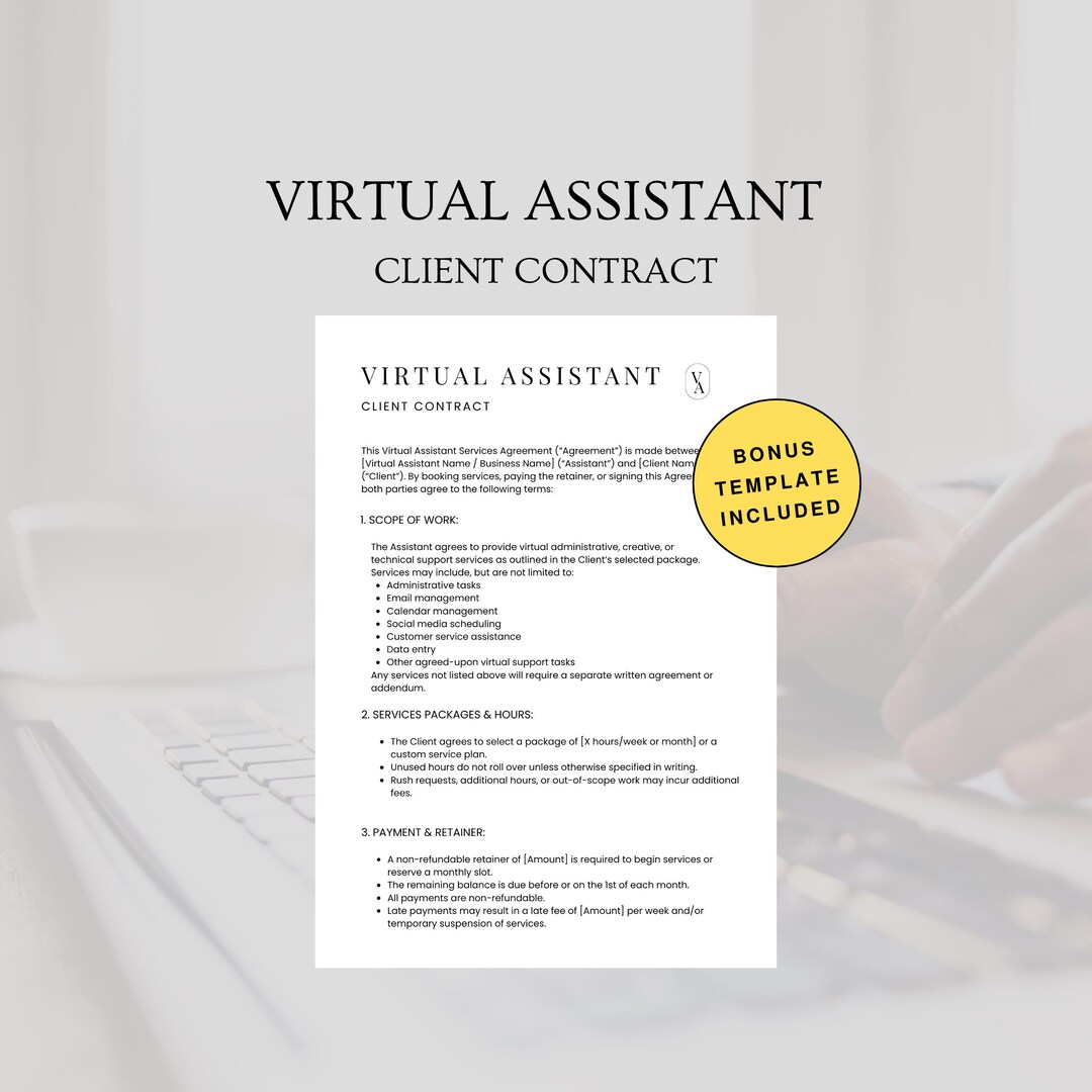 Virtual Assistant Client Contract Template | Editable Canva Agreement ...