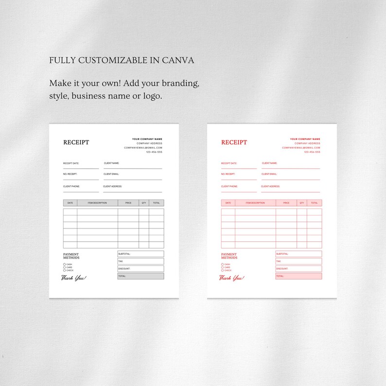 Editable Photographer Receipt Template | Client Sales Form (canva) - Etsy