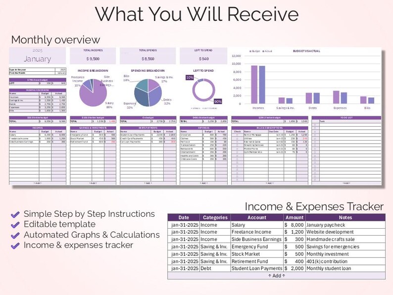 Monthly Budget Spreadsheet | Easy Excel Template | Simple Income and ...