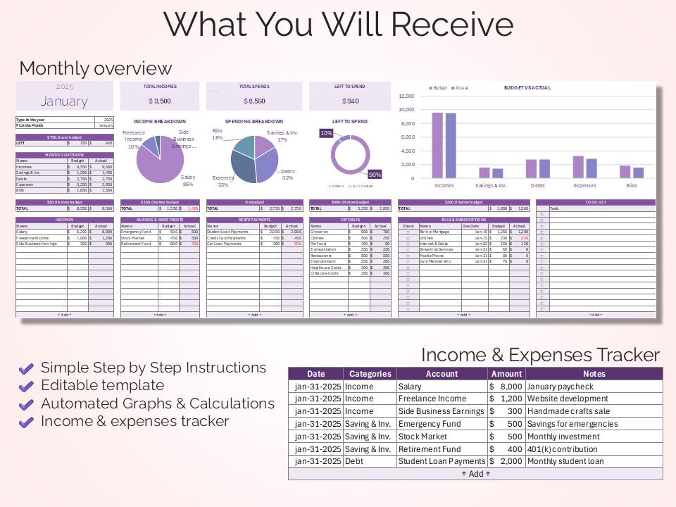 Monthly Budget Spreadsheet | Easy Excel Template | Simple Income and ...