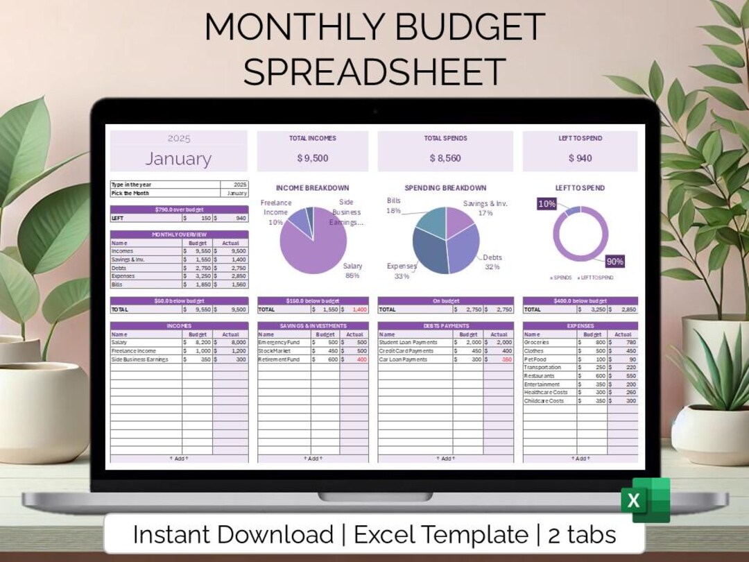 Monthly Budget Spreadsheet | Easy Excel Template | Simple Income and ...