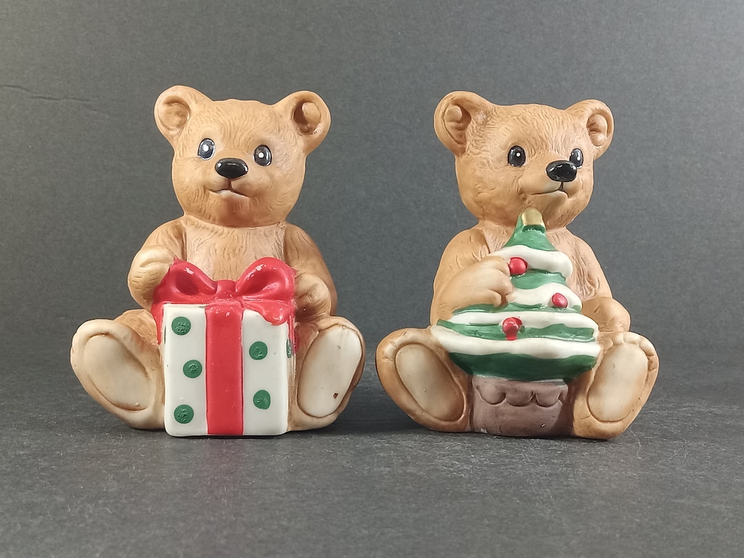 Homco Bears #5505 Set of 2. One Holding a Tree and One Holding a ...