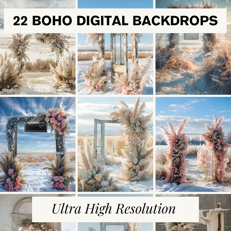 Boho Floral Digital Backdrops for Composite Photography, Wedding ...