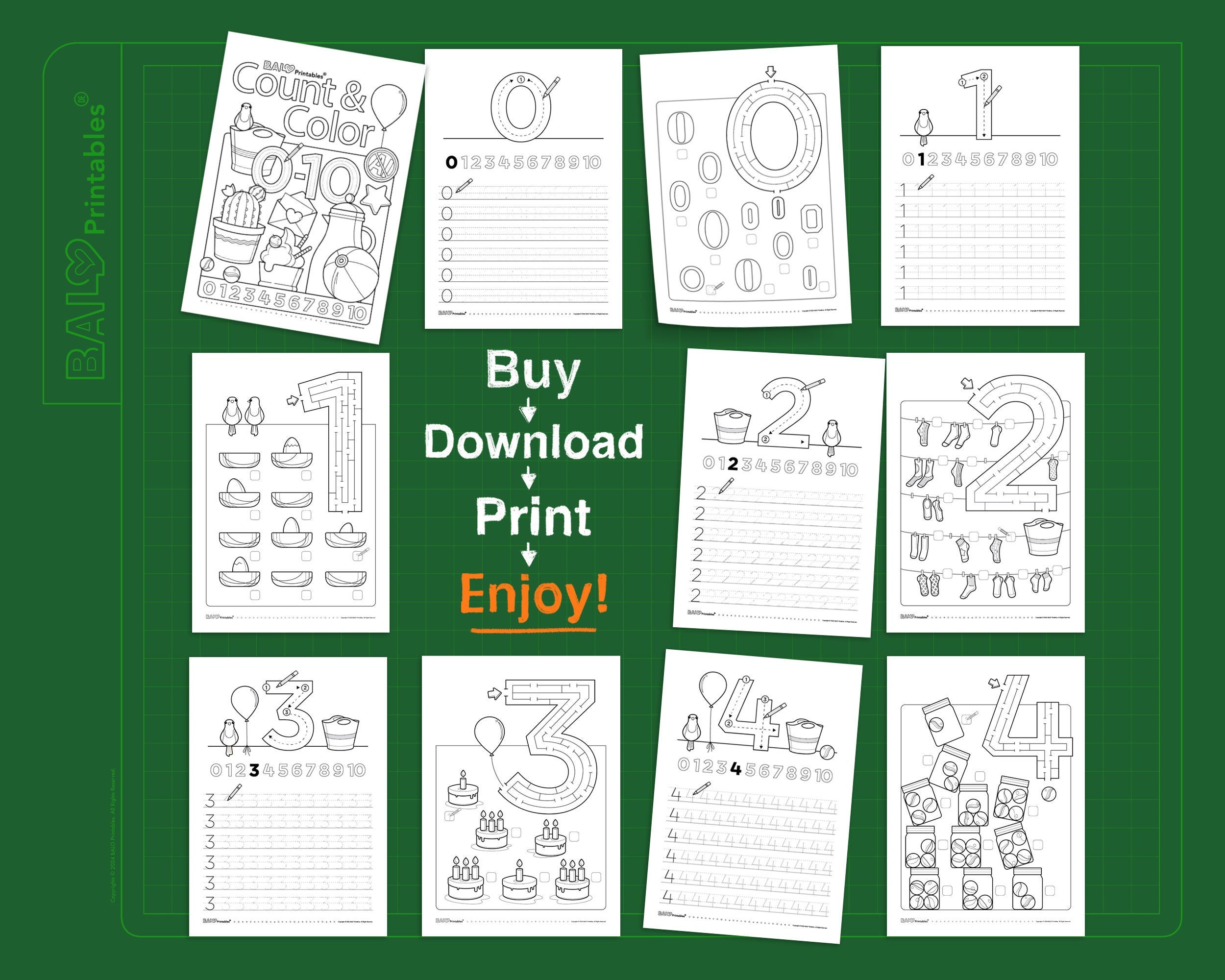Learning & Coloring, Numbers Worksheets 0-10, School and Kindergarten ...