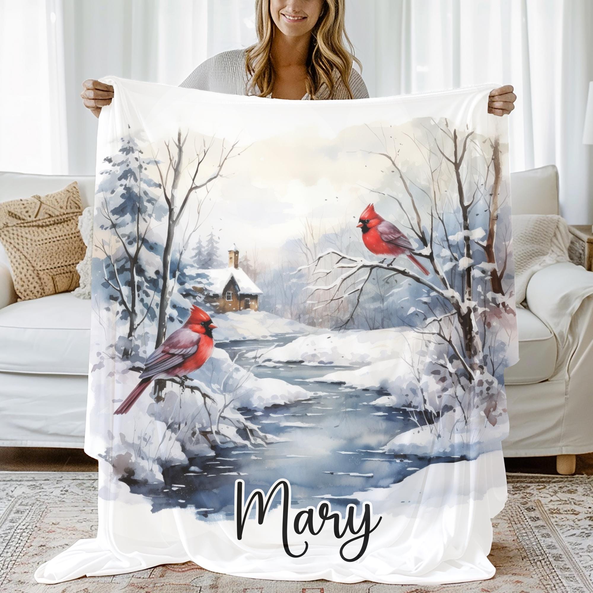Winter Cardinal Blanket, Personalized Winter Cardinal Blanket, Cardinal ...