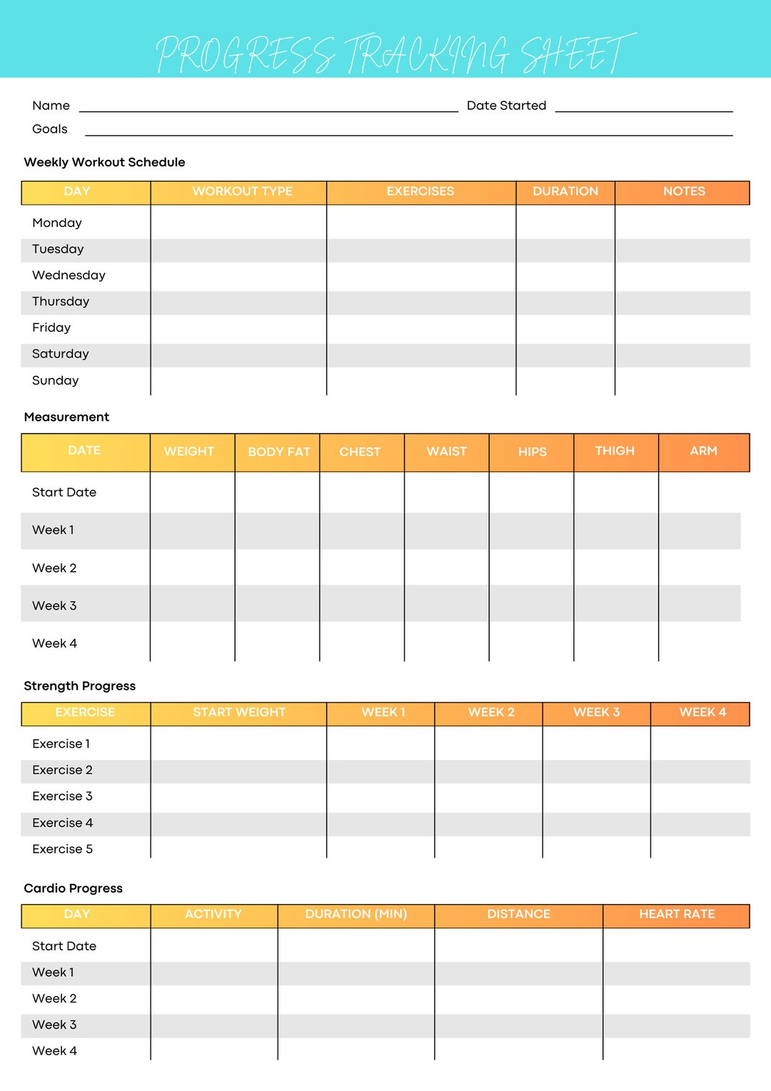 Workout Progress Tracking Sheet - Etsy